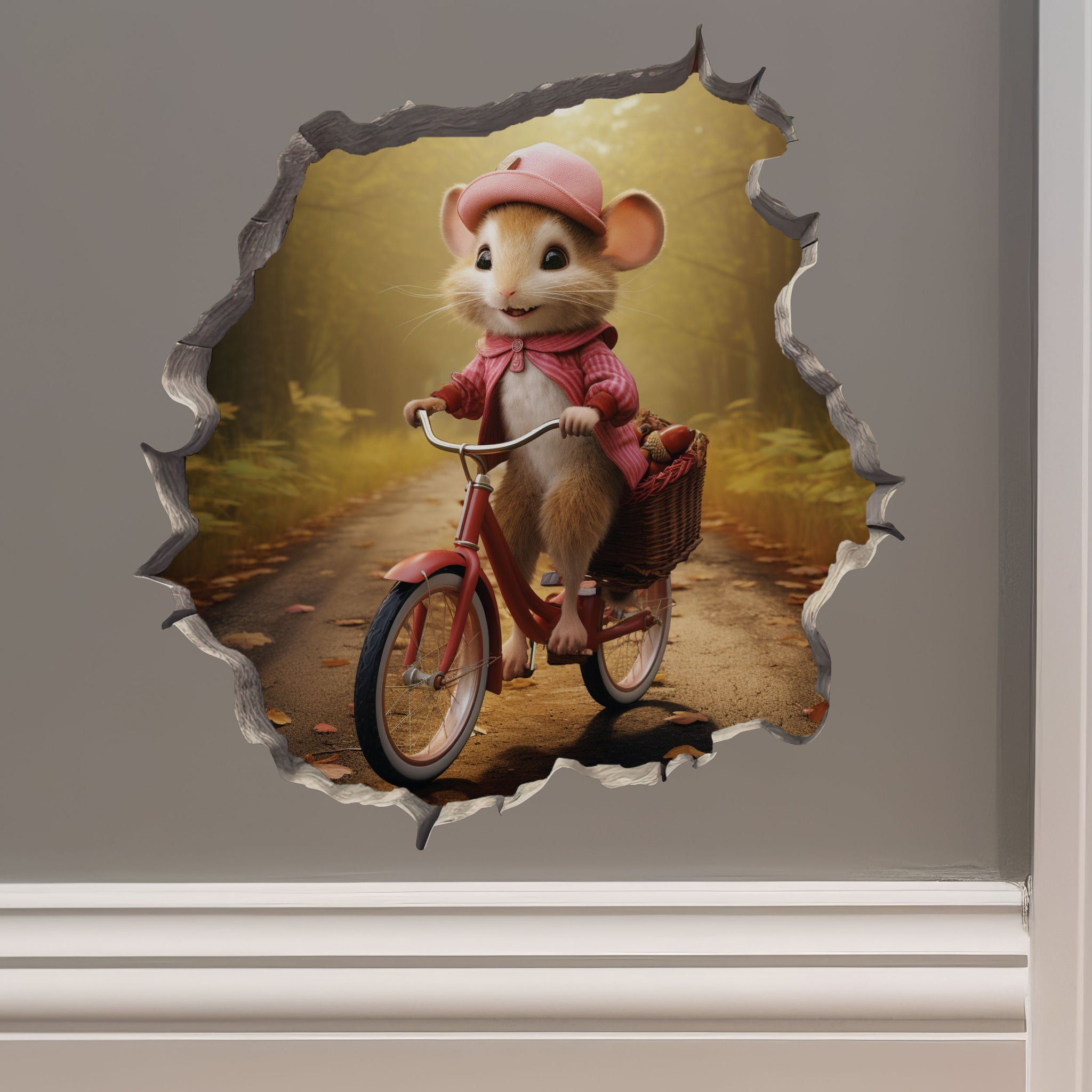 Bike Ride in the Park Girl Mouse in Mouse Hole Decal - Mouse Hole 3D ...