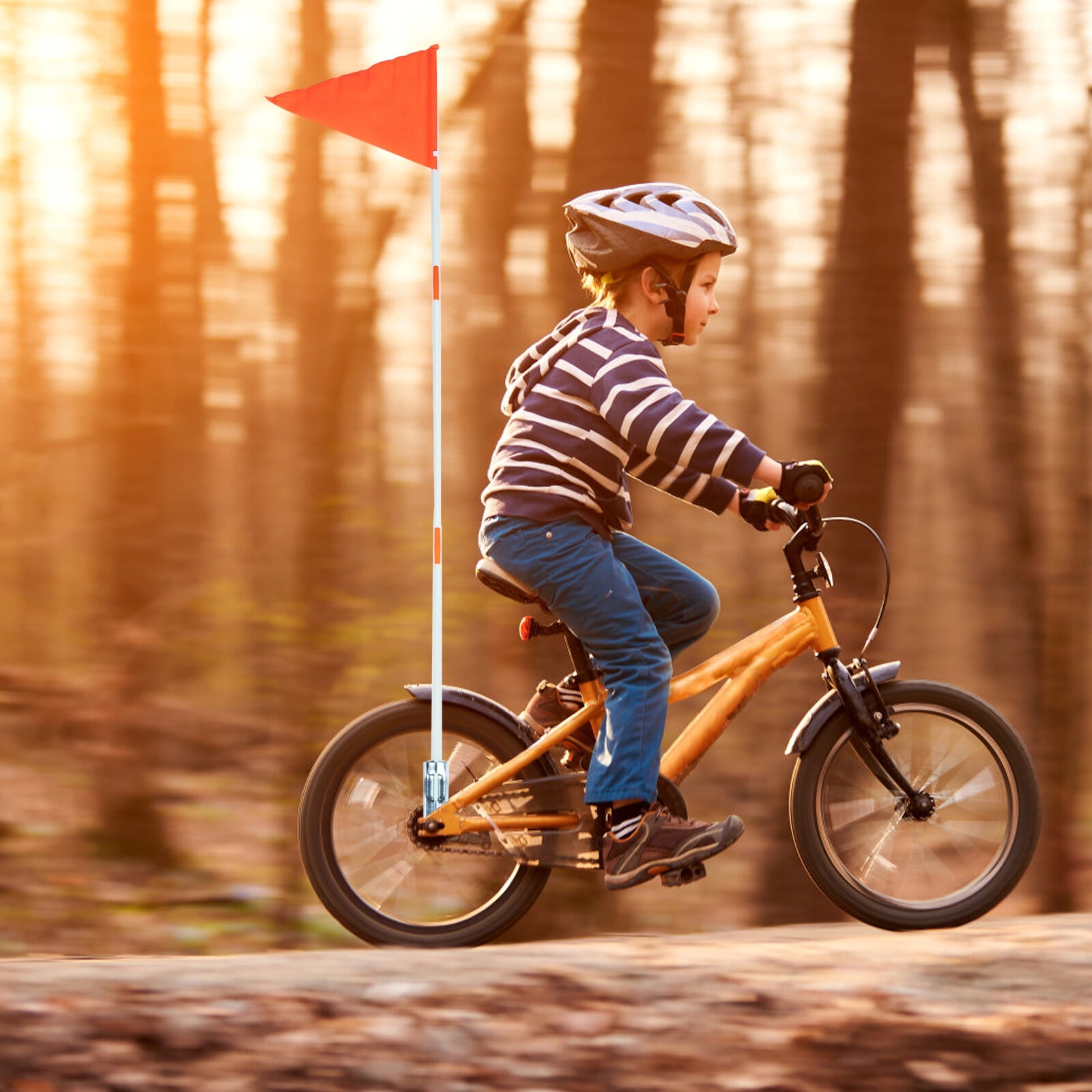 Bike Safety Flag with Pole 5Ft Adjustable Height Heavy Duty Fiberglass ...