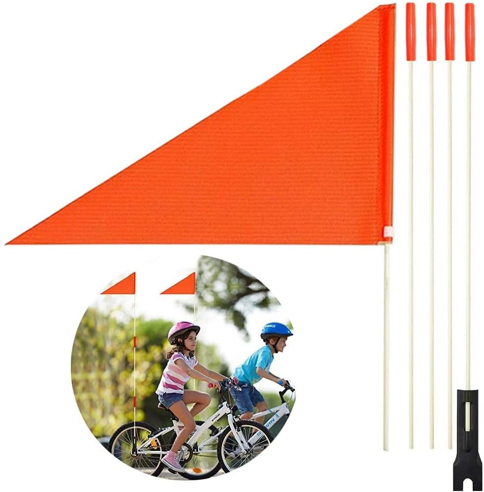 Bike Safety Flag with Pole 6-Foot Adjustable Height Heavy Duty Fiberglass Pole Polyester Full ...