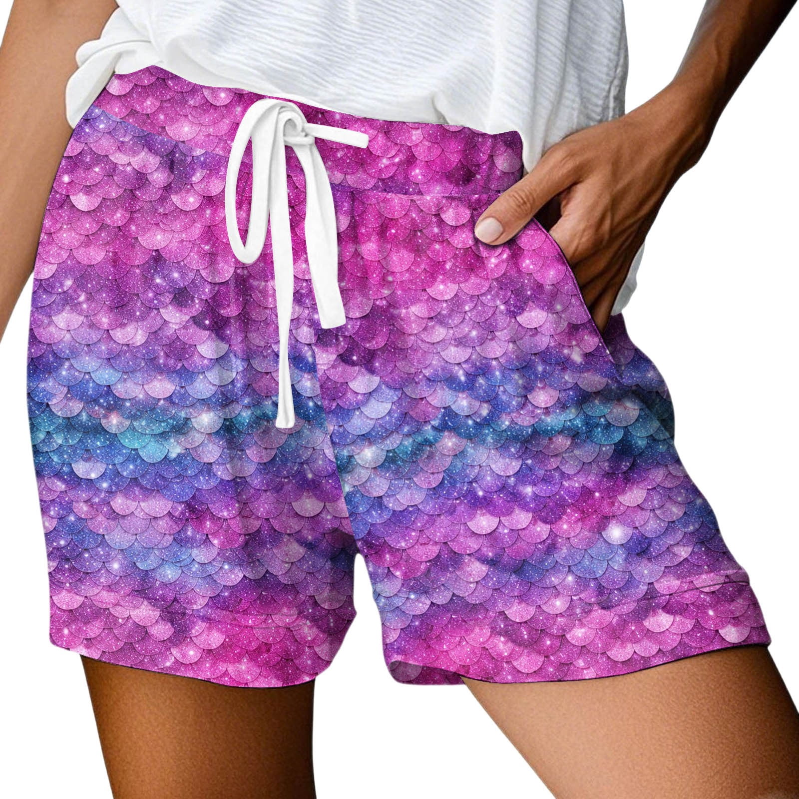 Bike Shorts Women Scale Printed Drawstring Beach Clothing Women,Pink,L ...