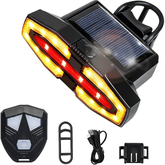 Bike Tail Light Solar Powered USB Rechargeable with Turn Signals ...