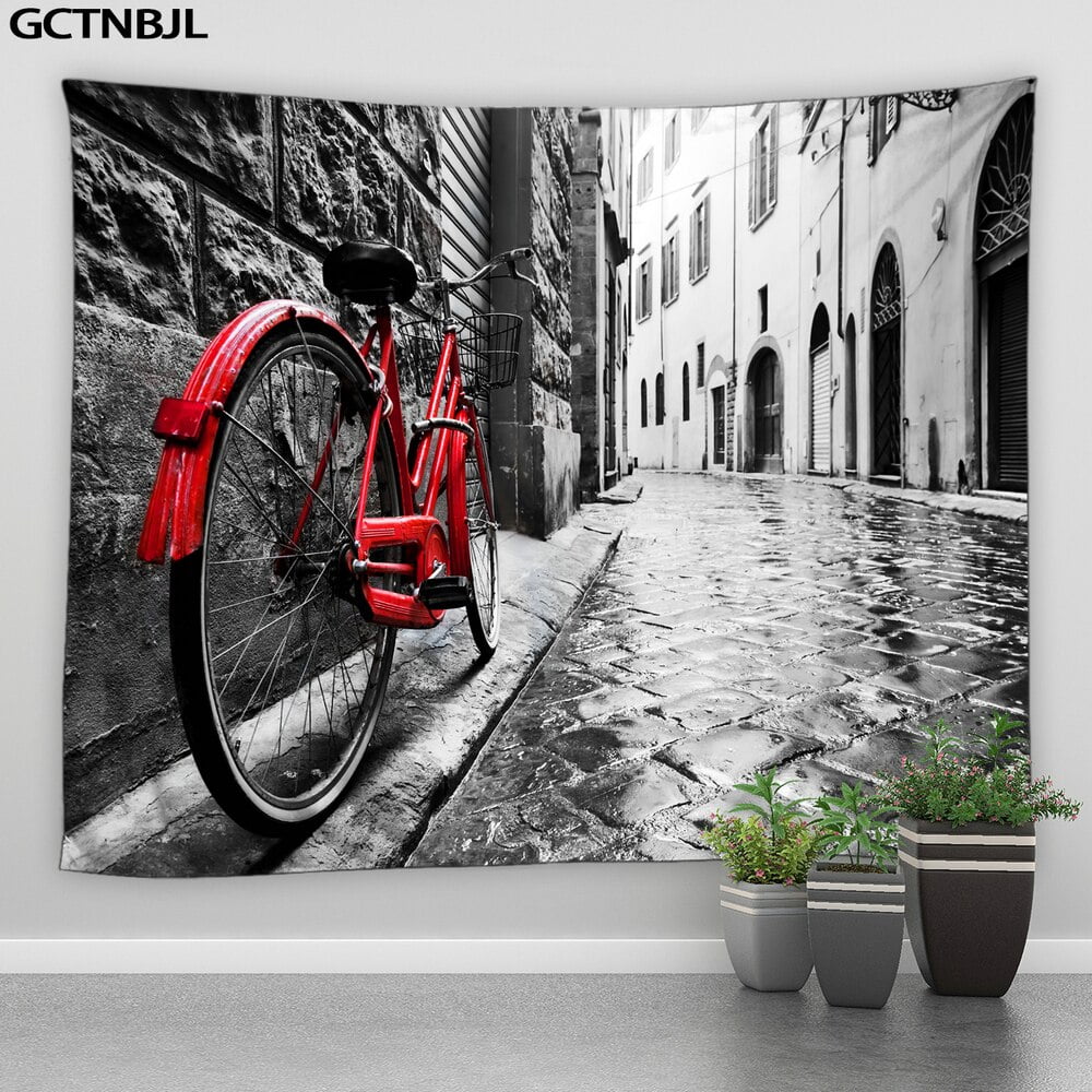 Bike Tapestry Retro Landscape Wall Hanging Big Tapestries Sandy Beach Picnic Throw Rug Blanket ...
