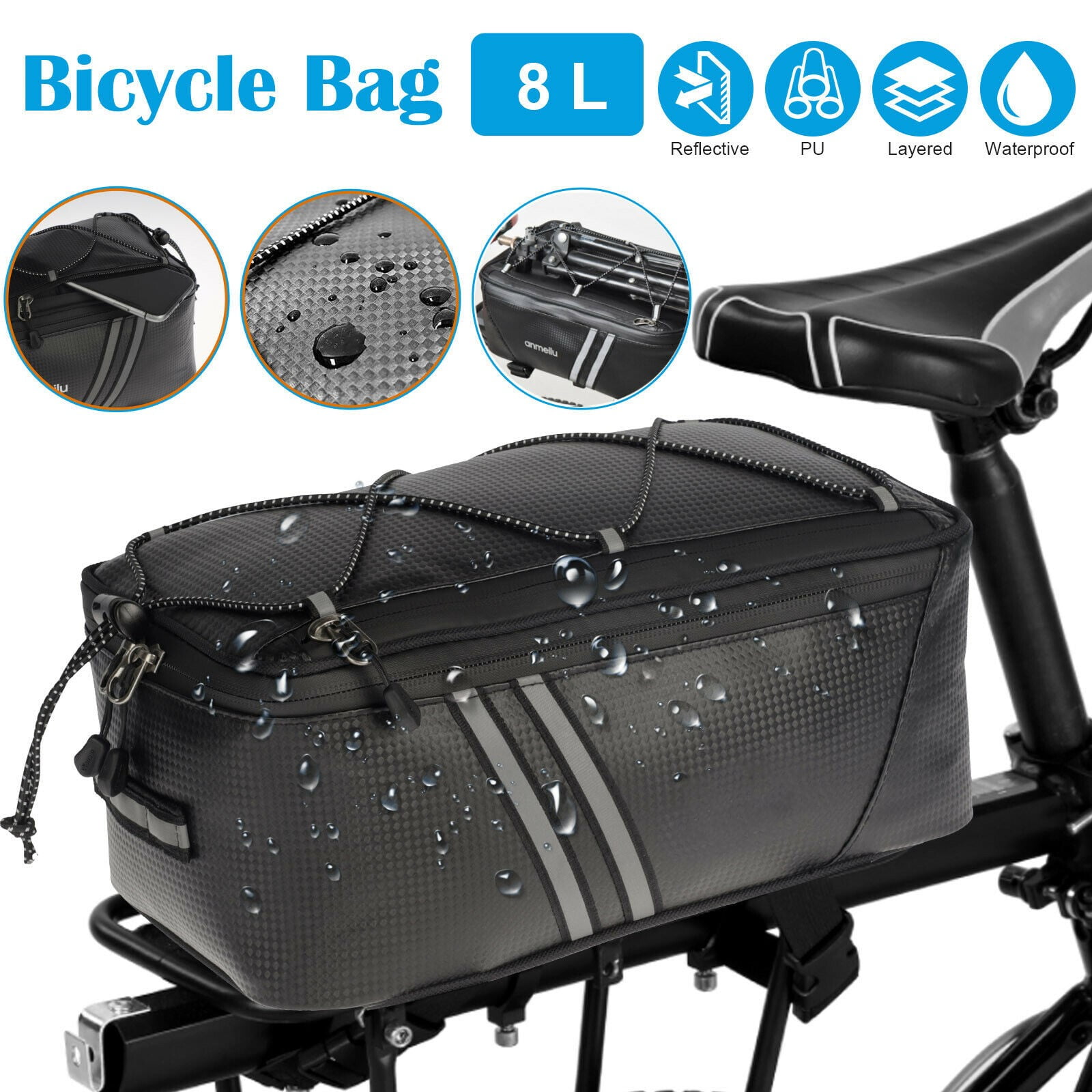 Bike Trunk Bag 8L Bicycle Rack Rear Carrier Bag Water Resistant Bike ...