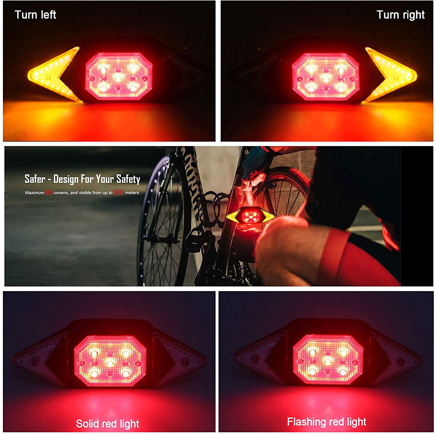 Bike Turn Signals, Bright Bicycle Turn Signals Front Back, Wireless ...