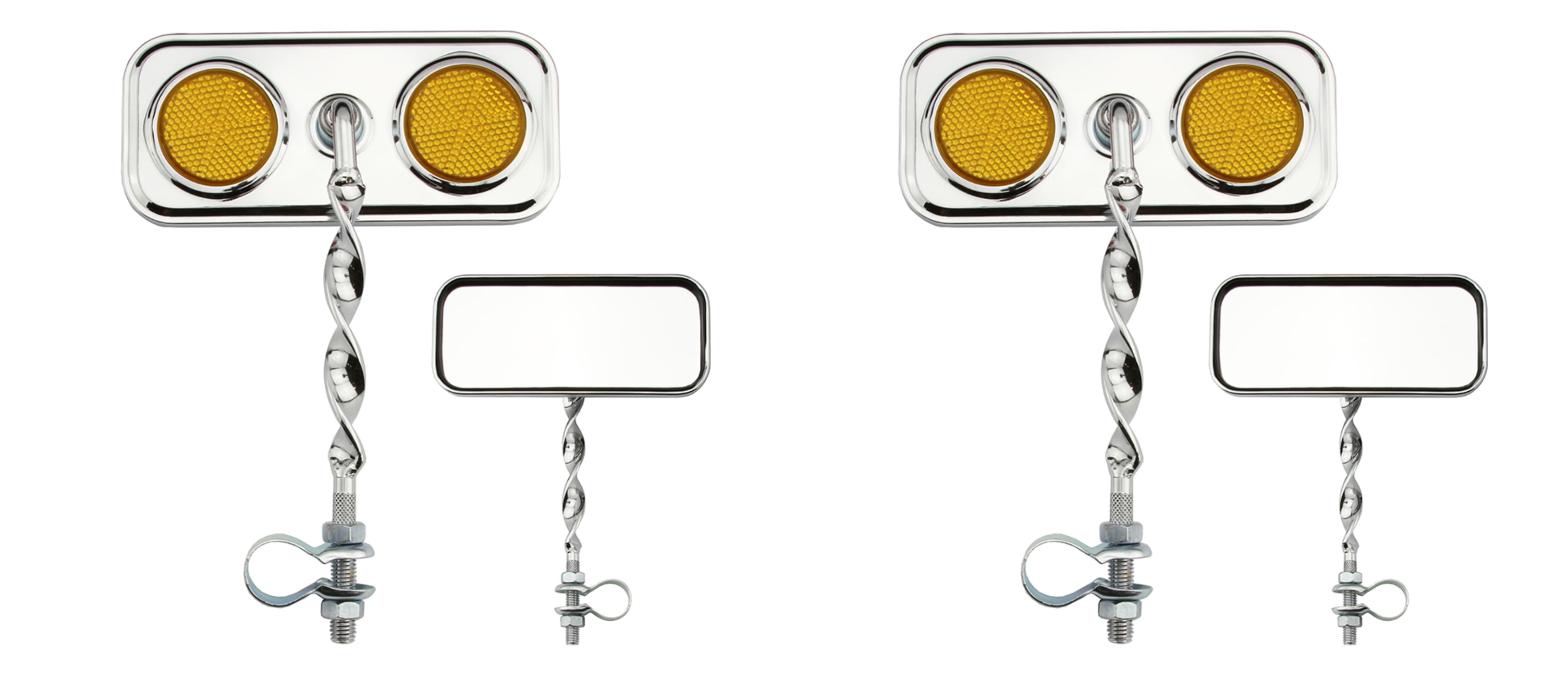 Bike Two Rectangle Flat Twisted Mirror Chrome Amber Reflectors ...