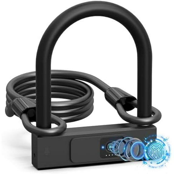 Bike U Lock with Fingerprint, Heavy Duty Anti Theft Smart Bike Cable U ...