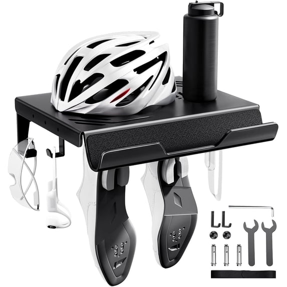 Bike Wall Mount Rack with Shelf & 2 Adjustable Hooks-3mm Heavy Duty ...