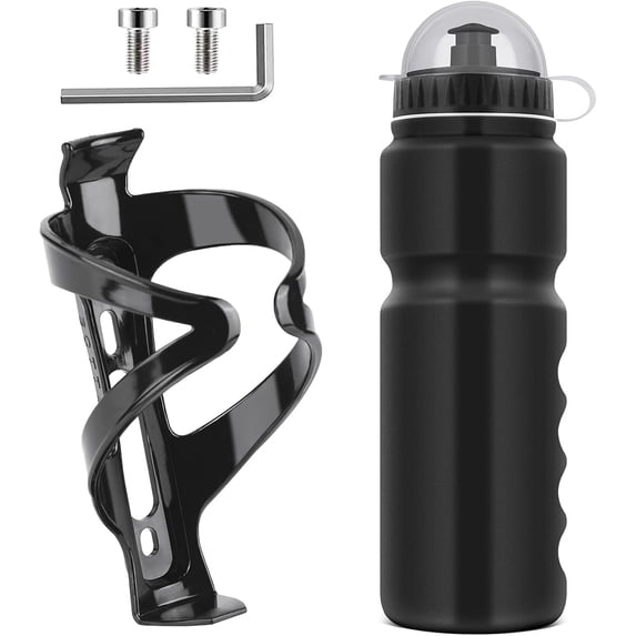 Bike Water Bottle Cage with BPA-Free Bottle, Black Gloss Strong Water Bottle Holder, Bicycle Cup ...
