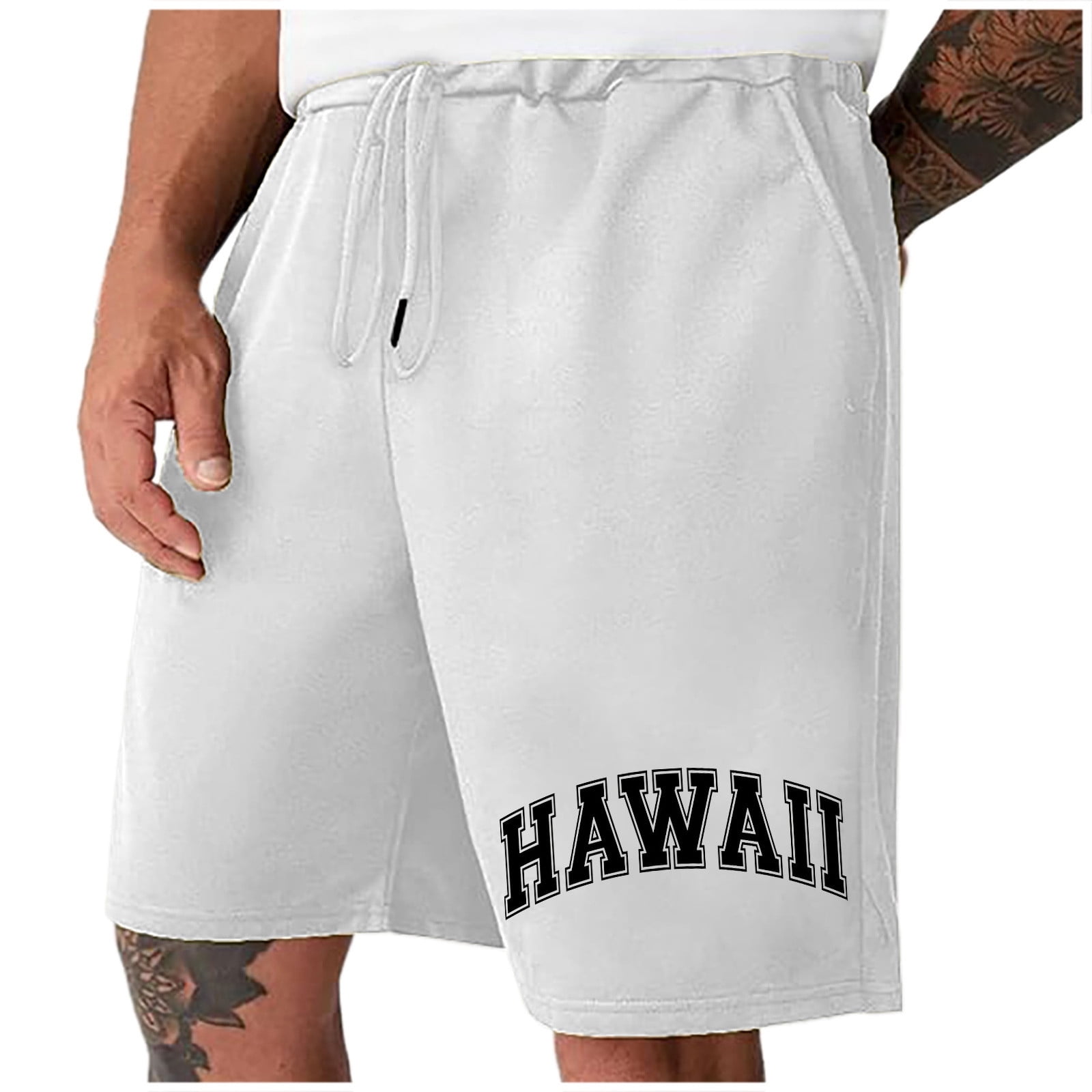 Bike Shorts Men Men Cotton Shorts Resort Printed Shorts Elastic Waist Drawstring Style Holiday ...