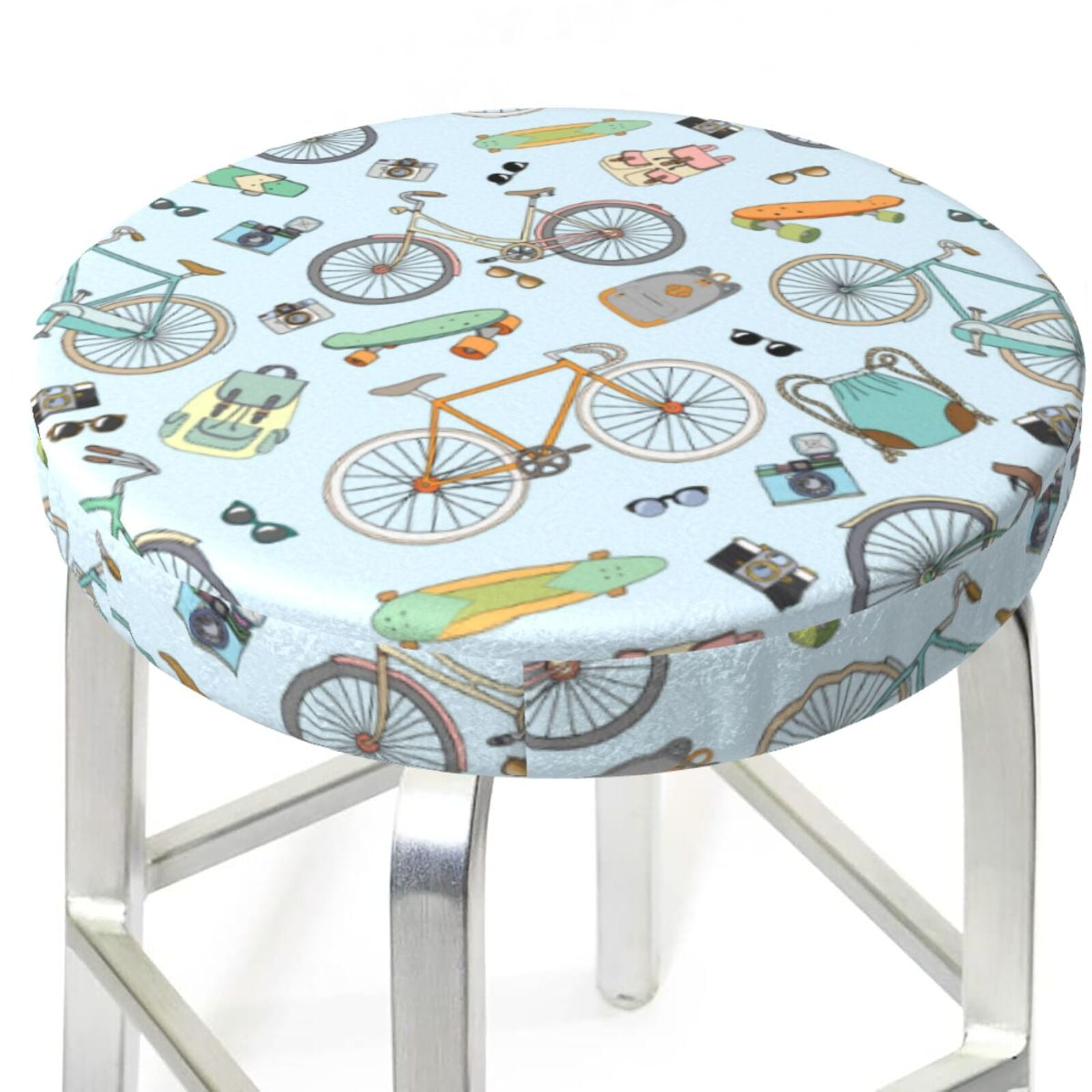 Bike scooter Pattern Round Bar Stool Seat Covers, Elastic Round Chair ...