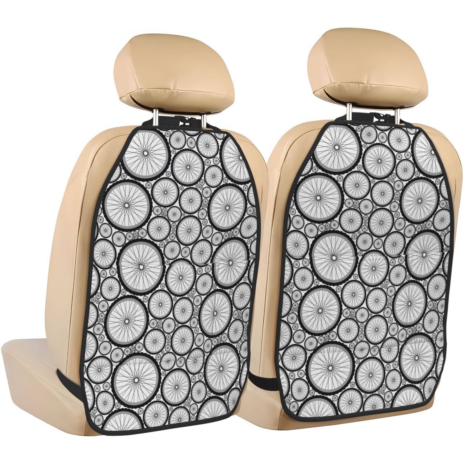 Bike wheel Pattern Vintage Backseat Car Organizer, 2 Pack Kick Mats ...