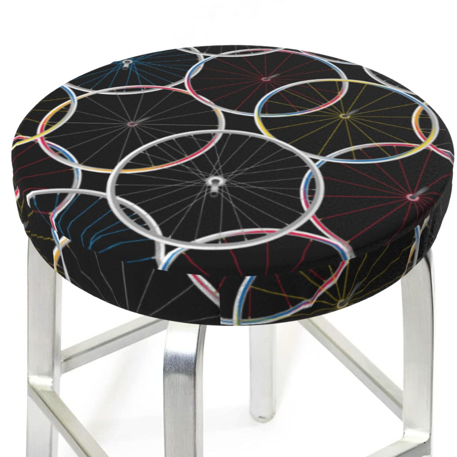 Bike wheel colorful Round Bar Stool Seat Covers, Elastic Round Chair ...