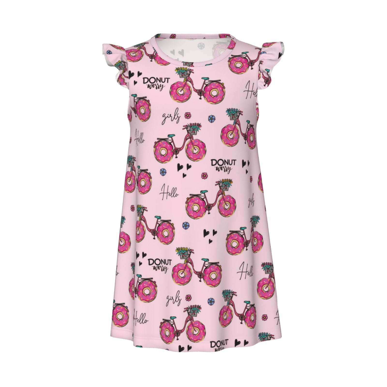 Bike with Donut Wheels Girls Nightgowns, Pajamas for Girls, Soft Flutter Short Sleeves ...