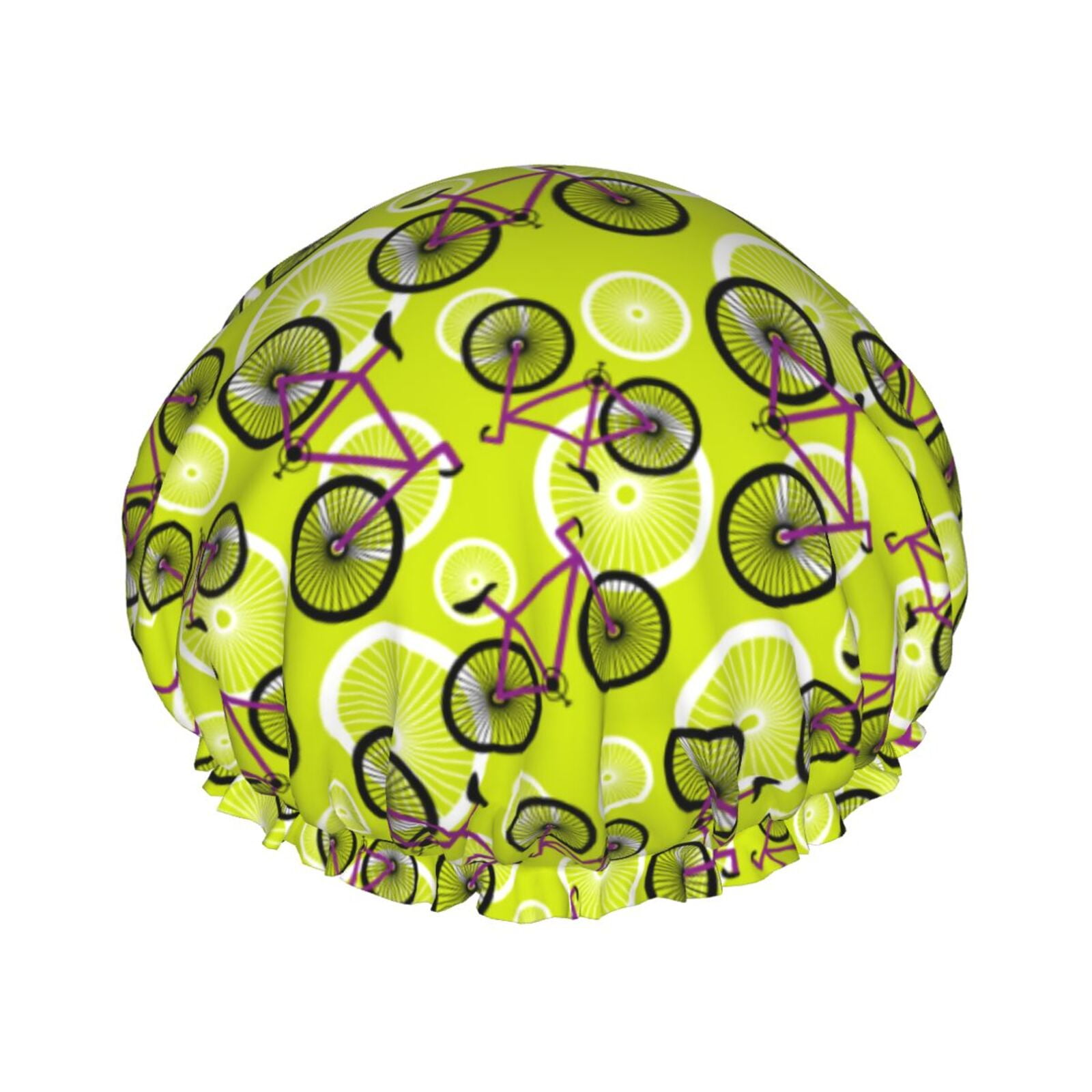 Bike yellow Shower Cap Reusable Waterproof, Double Waterproof Layers ...