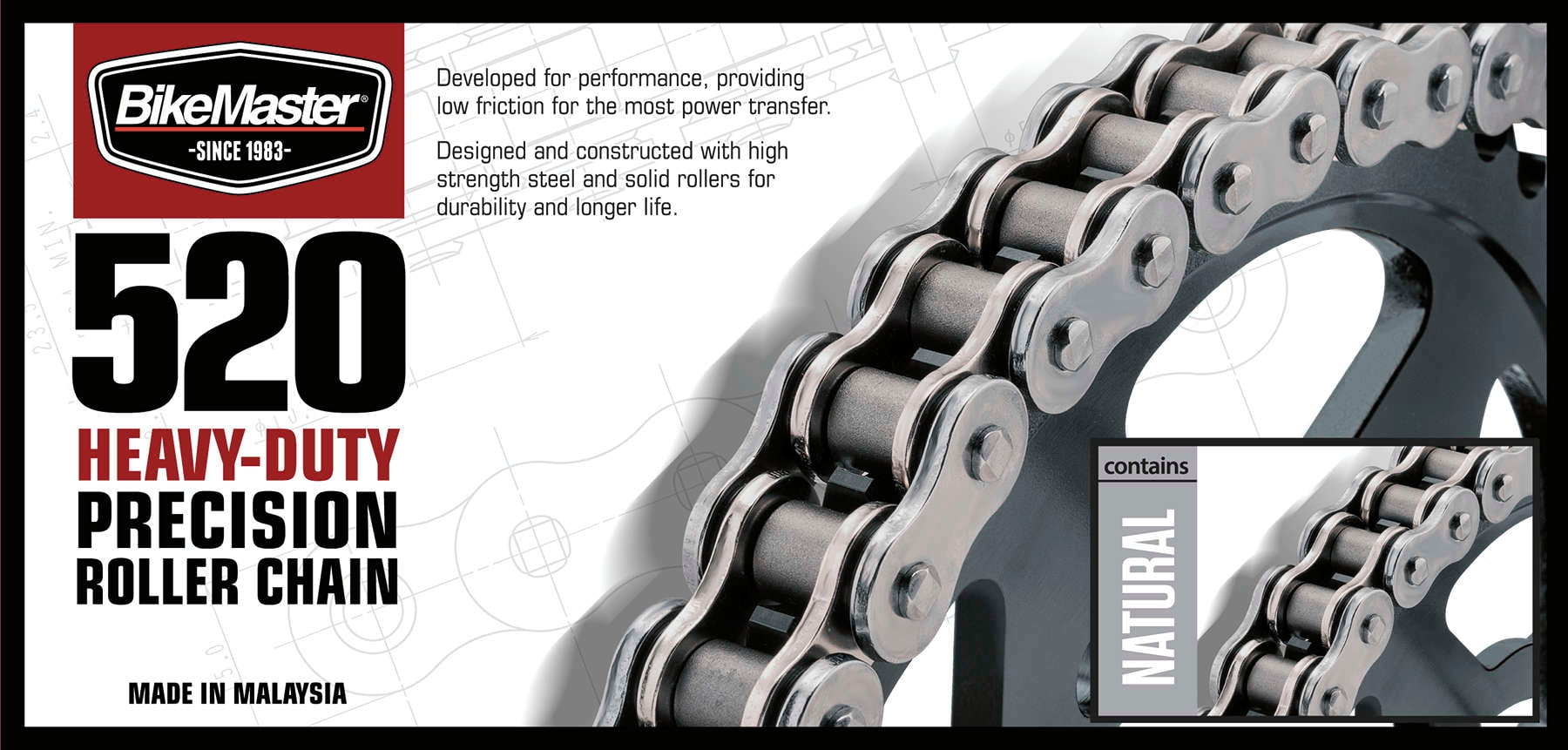 BikeMaster 520 Heavy Duty Precision Motorcycle Roller Chain - Natural ...