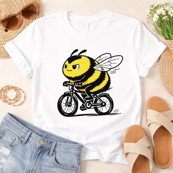 Biker Bee T-Shirt, Cartoon Bumblebee on Bicycle, Cute Cycling Graphic ...