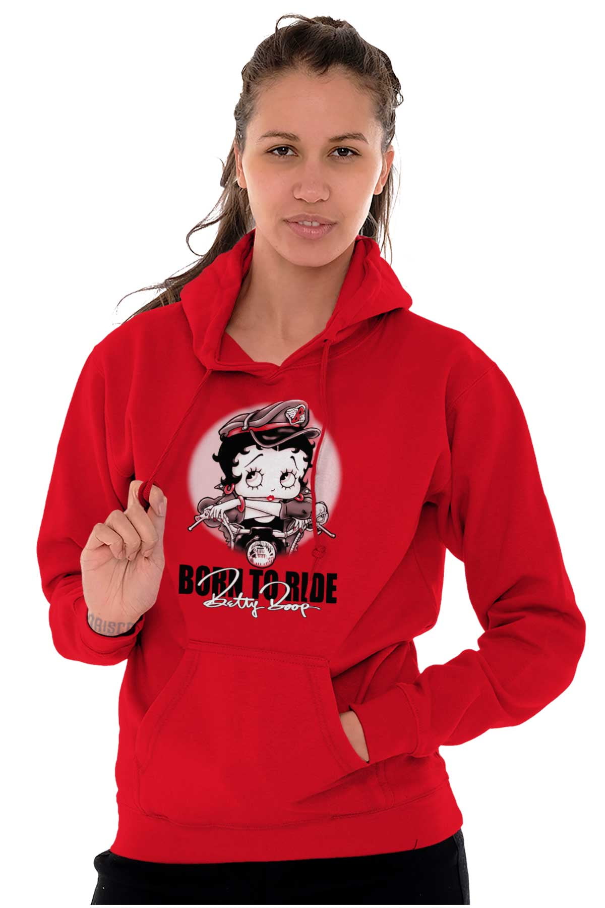 Biker Betty Boop Cartoon Born to Ride Hoodie Sweatshirt Women Brisco ...
