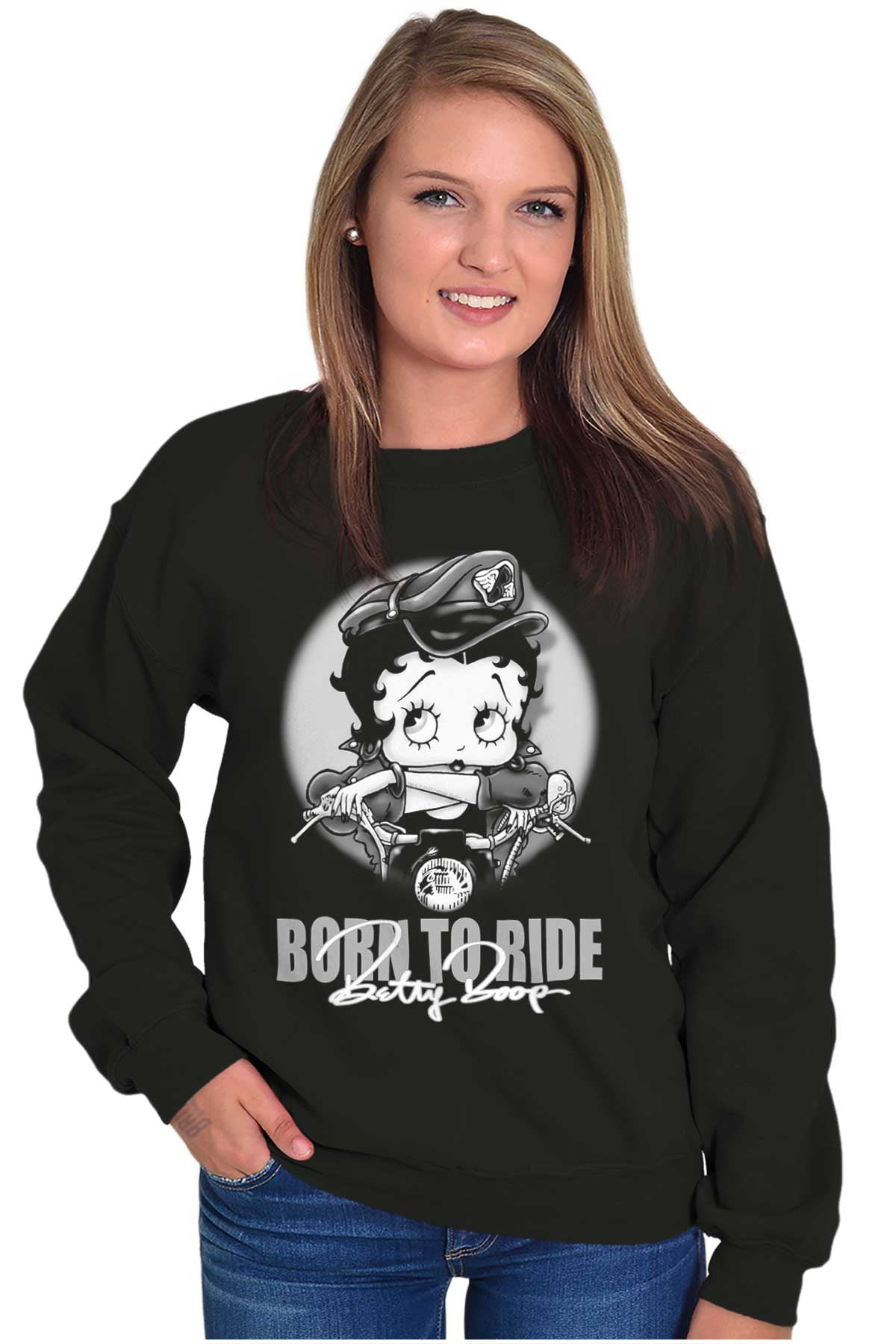 Biker Betty Boop Cartoon Born to Ride Women Plus Size Sweatshirt Brisco ...