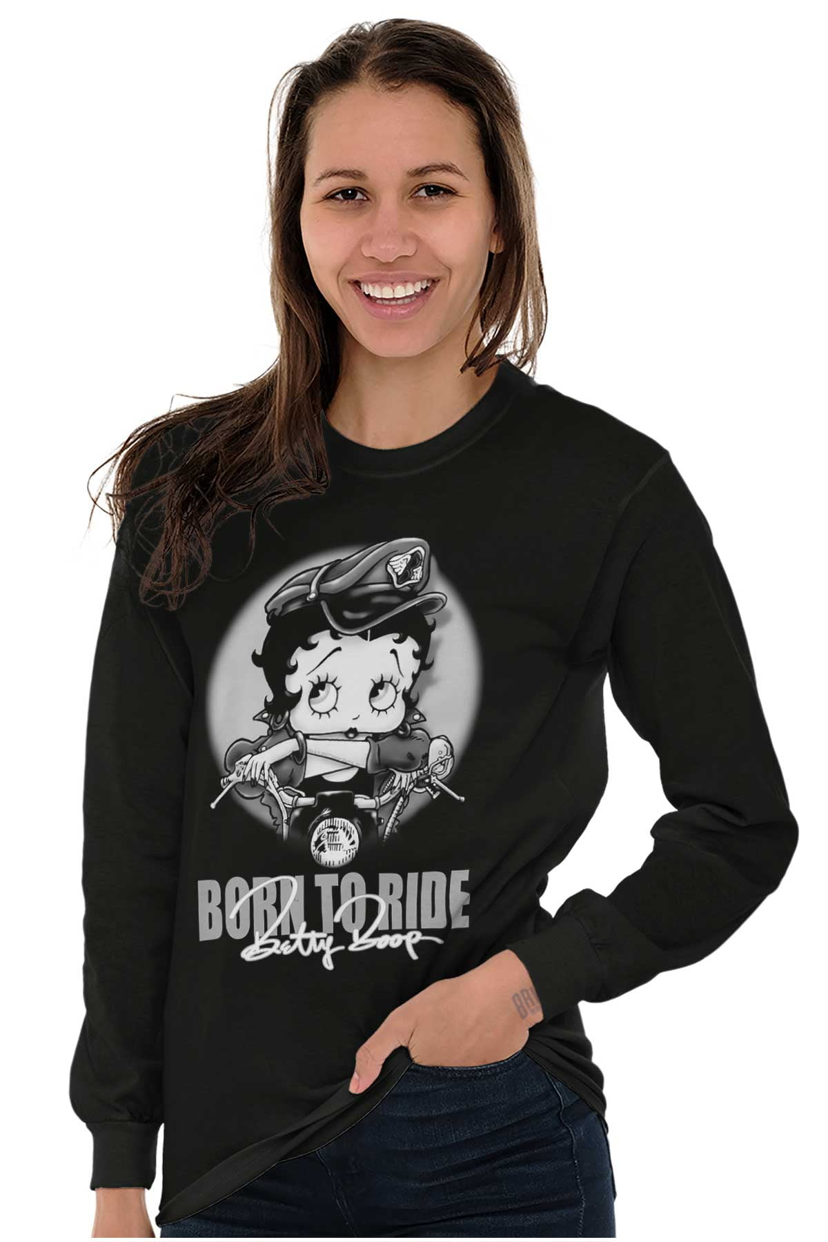 Biker Betty Boop Cartoon Born to Ride Women Plus Size Long Sleeve Tee ...
