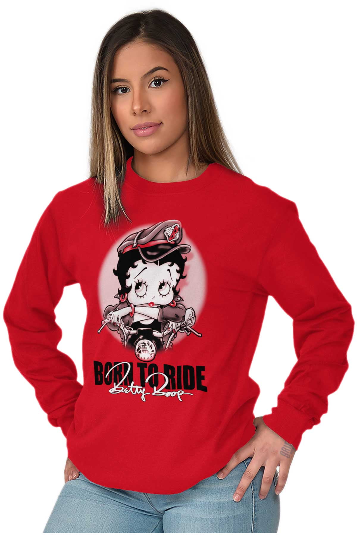 Biker Betty Boop Cartoon Born to Ride Women's Long Sleeve T Shirt ...