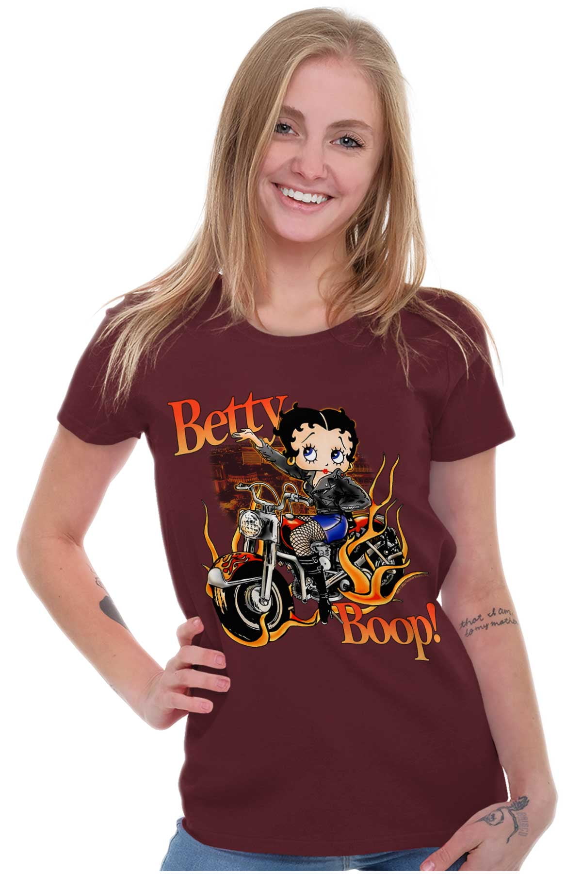 Biker Betty Boop Flaming Motorcycle Women's Plus Size Shirt Brisco ...