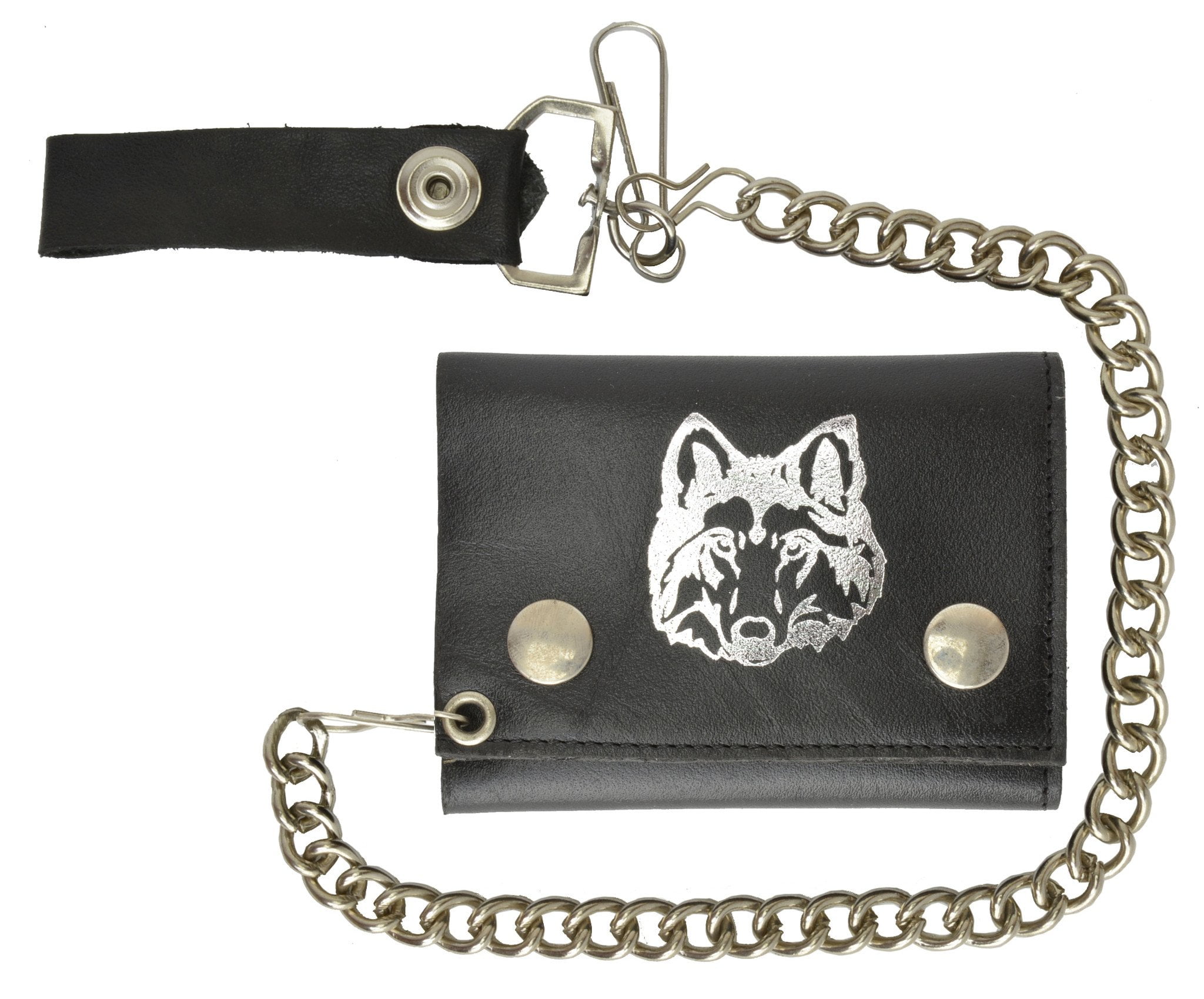Biker Chain Trifold Genuine Leather Wallet Wolf Imprint 946-23 (C ...