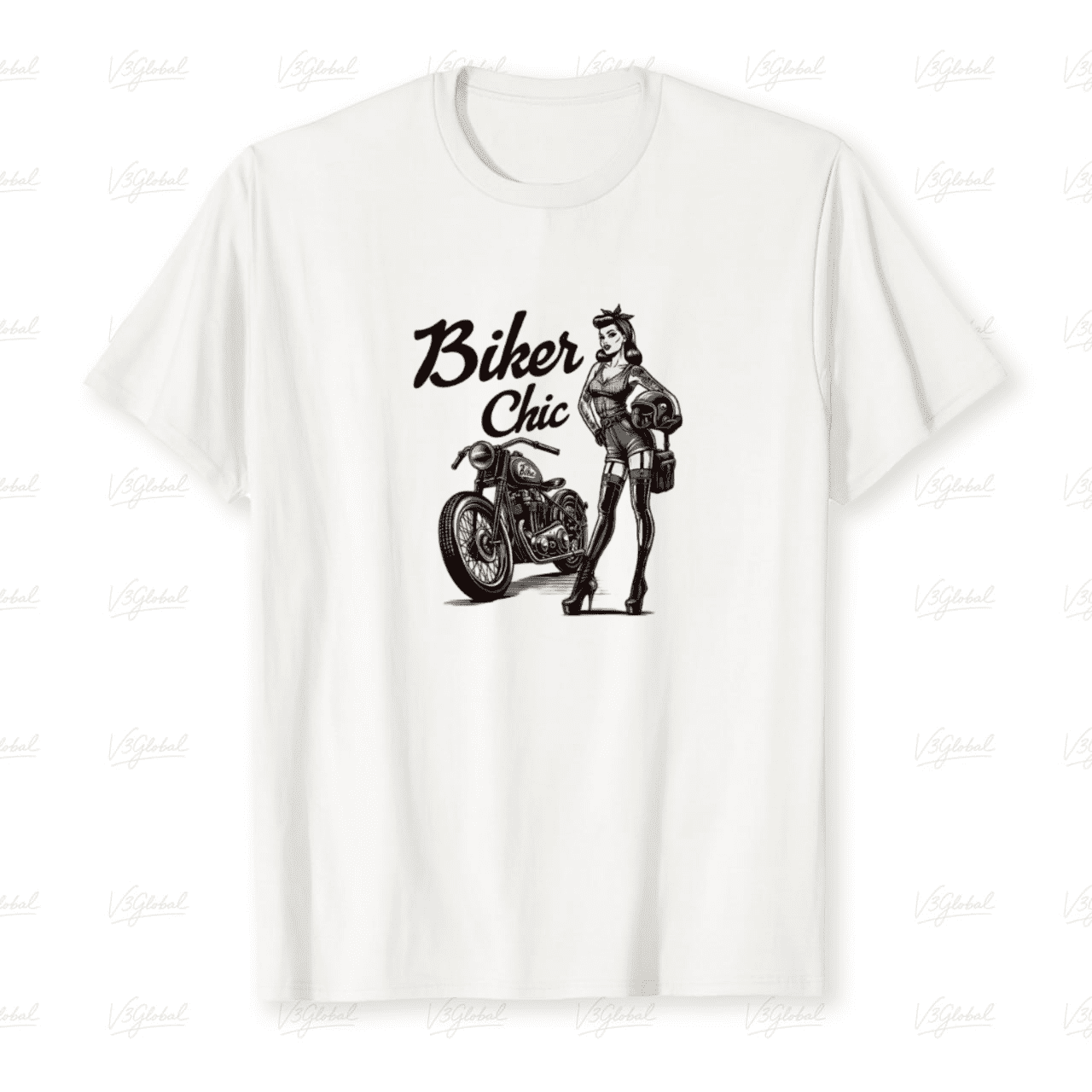 Biker Chic Woman Vintage Motorcycle Pinup Rider Retro Graphic Unisex T ...