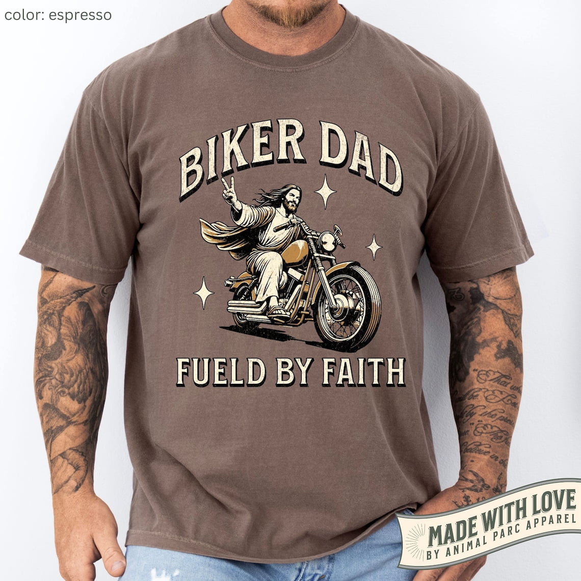 Biker Dad Fueled By Faith Vintage T Shirt, Christian Dad Shirt ...