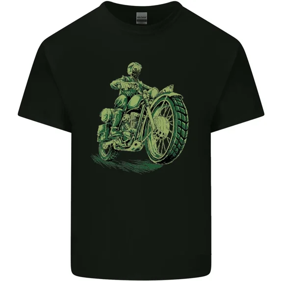 Biker Green Cafe Racer Motorbike Motorcycle Graphic Light Cotton Shirt ...