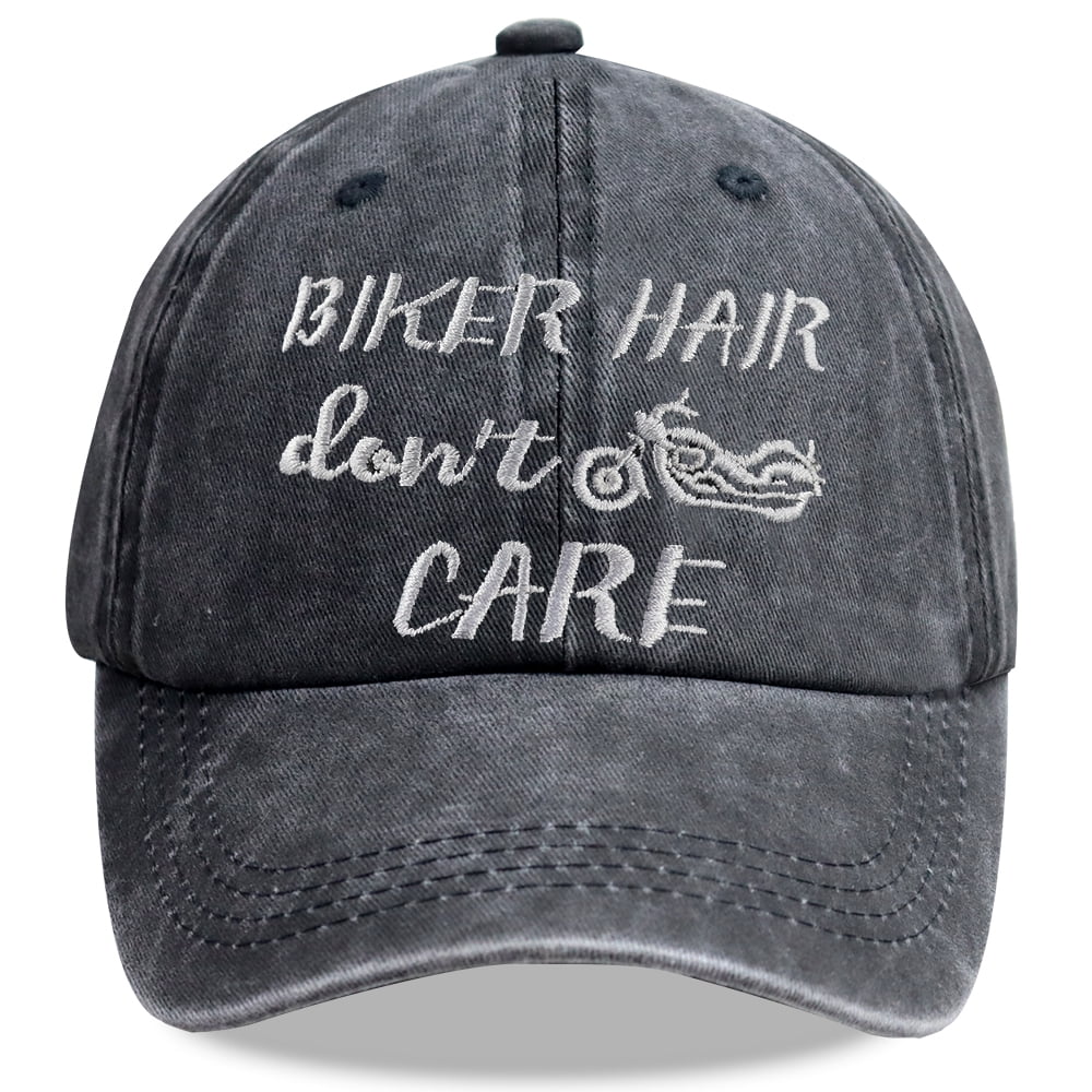 Biker Hair Don’t Care Hat, Adjustable Wash Cotton Embroidered ...