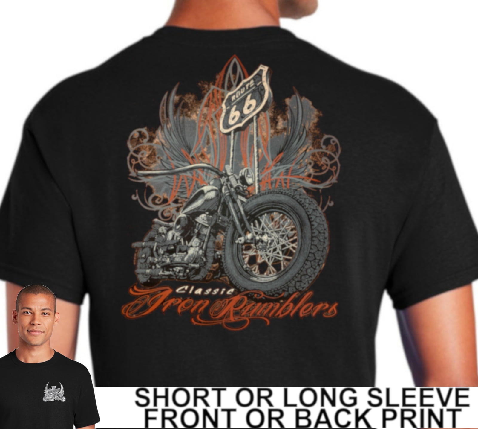 Biker Historic Route 66 Iron Ramblers Classic American Motorcycle Men's ...