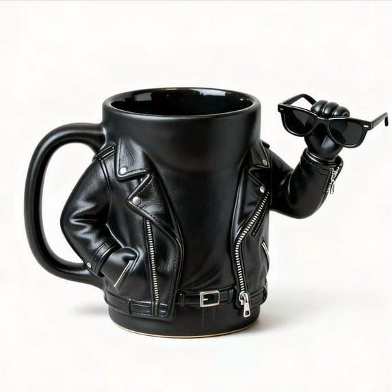 Biker Jacket Design Ceramic Coffee Mug With Leather Texture And ...