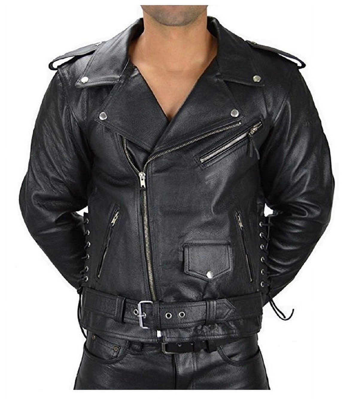 Biker Motorcycle Side lace-up Leather Jacket - Walmart.com