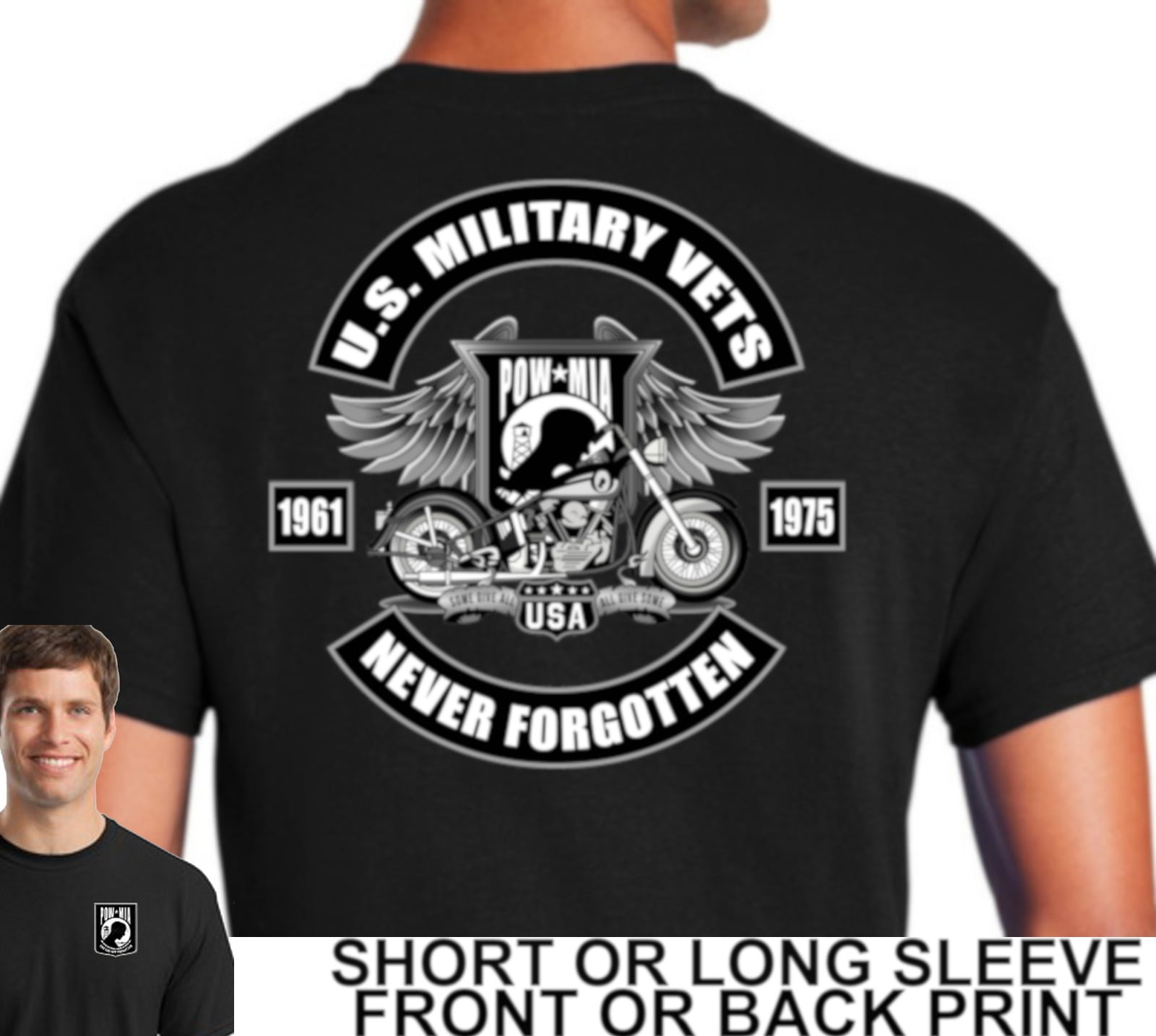 Biker POW MIA U.S. Military Vets Never Forgotten Classic Motorcycle ...