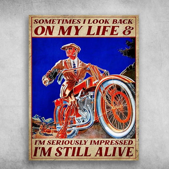 Biker Poster, Motorcycle Man - Sometimes I Look Back On My Life, I'm ...