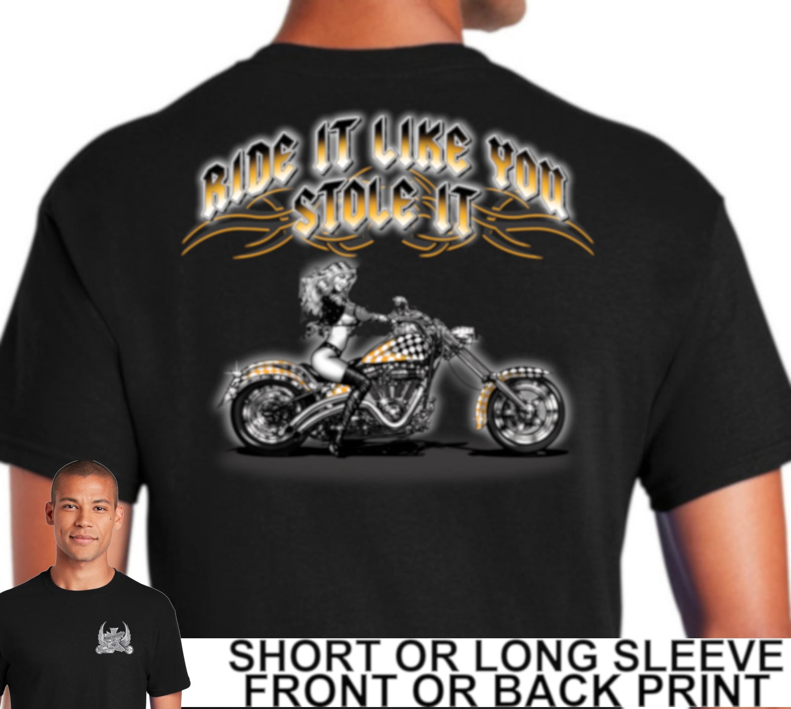 Biker Ride It Like You Stole It Girl On Classic Motorcycle Chopper Mens ...