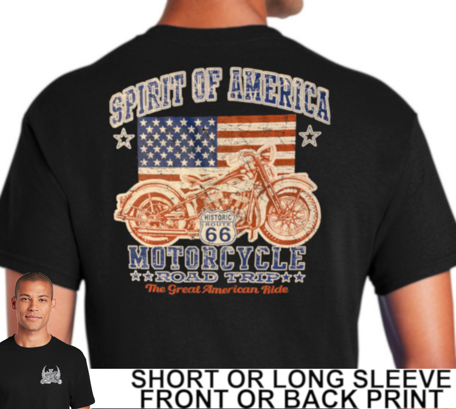 Biker Route 66 Spirit Of America Classic Motorcycle Open Road Trip Mens ...