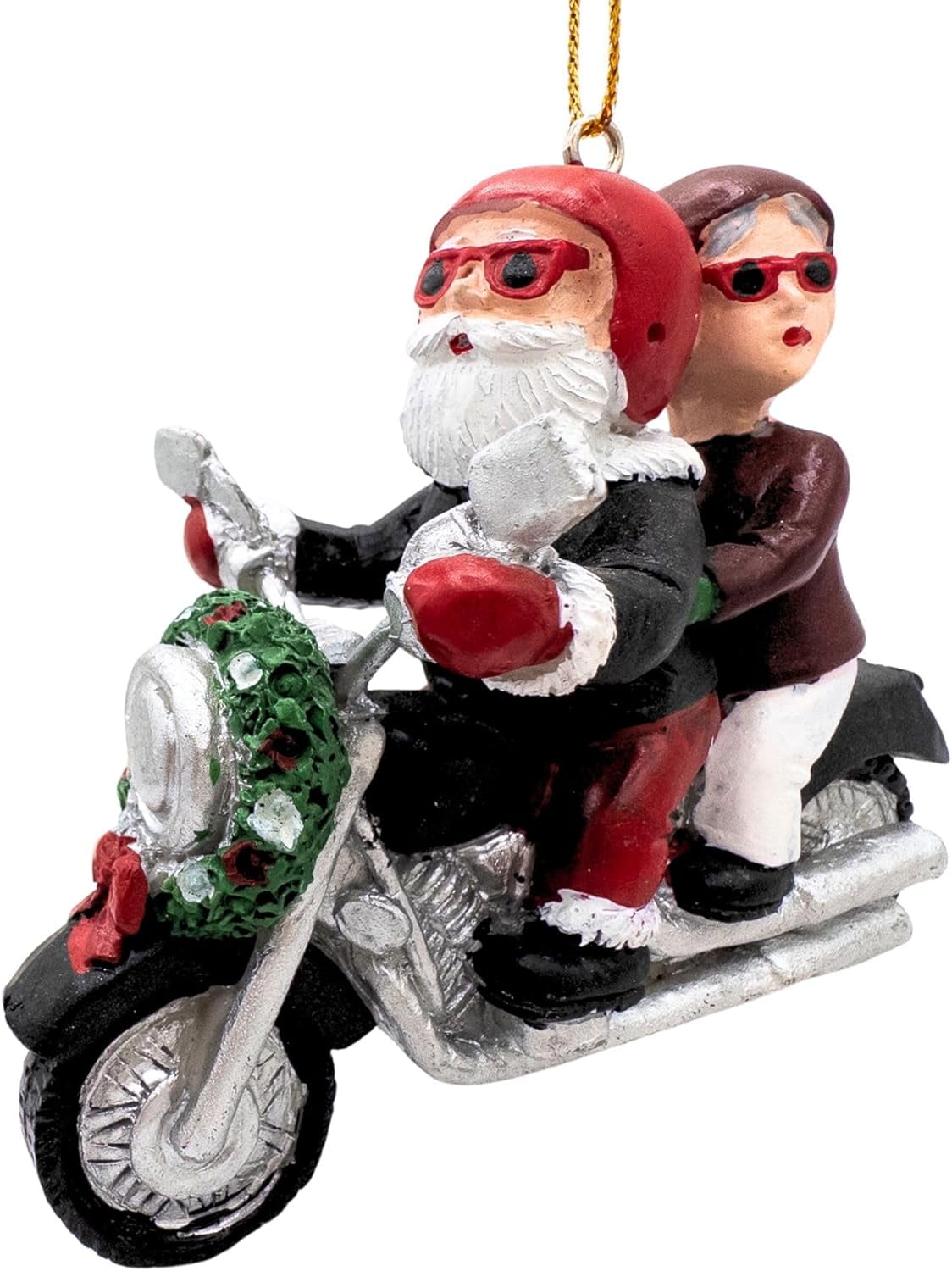 Biker Santa and Mrs Claus Riding Motorcycle Bike Christmas Tree ...