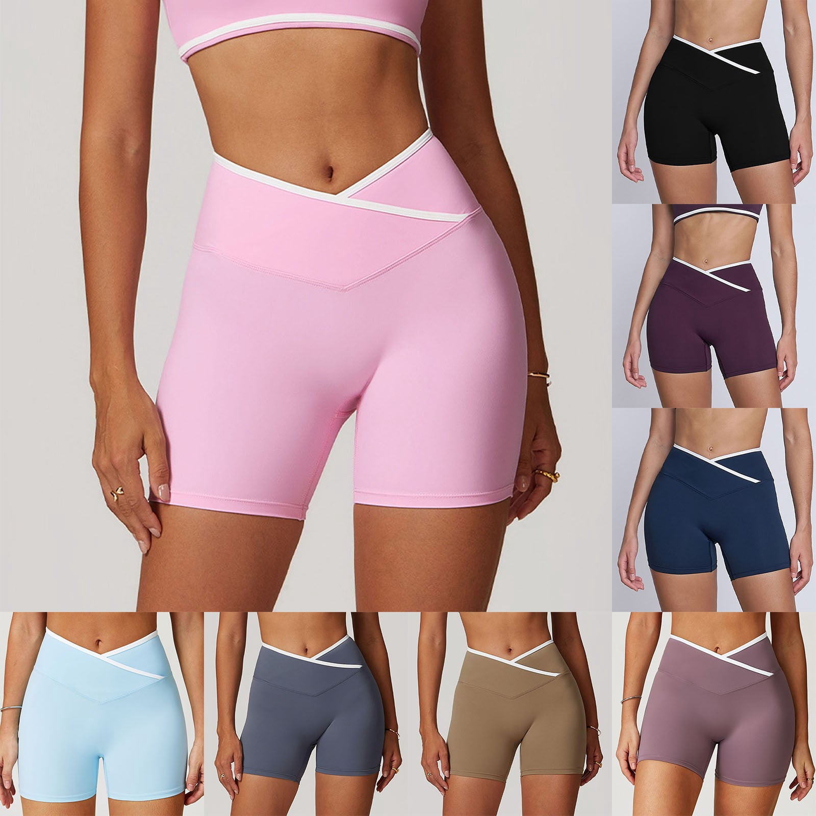 Biker Shorts No Front Seam High Waisted Womens Workout Gym Peach-Shaped Booty Scrunch Butt Light ...