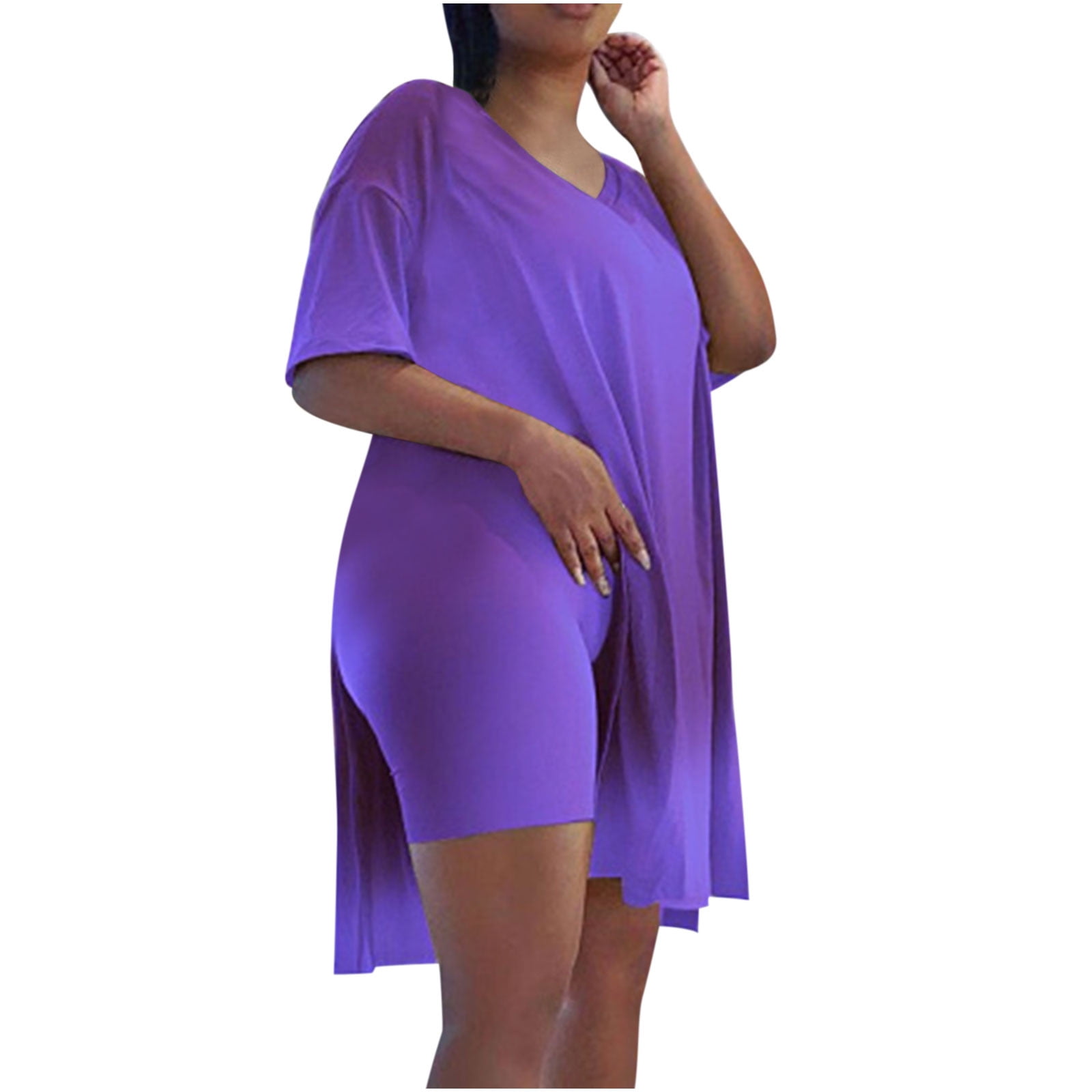 Biker Shorts Sets Women 2 Piece Outfits Plus Size Short Sleeve ...