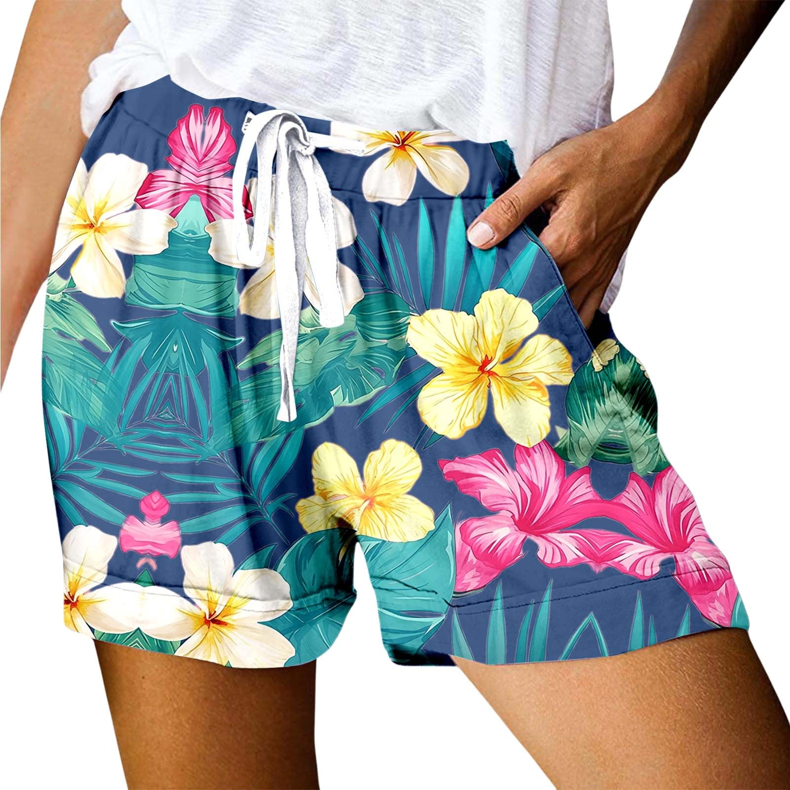 Biker Shorts Women Print Pocket Lace Up High Waisted Bermuda Shorts for ...
