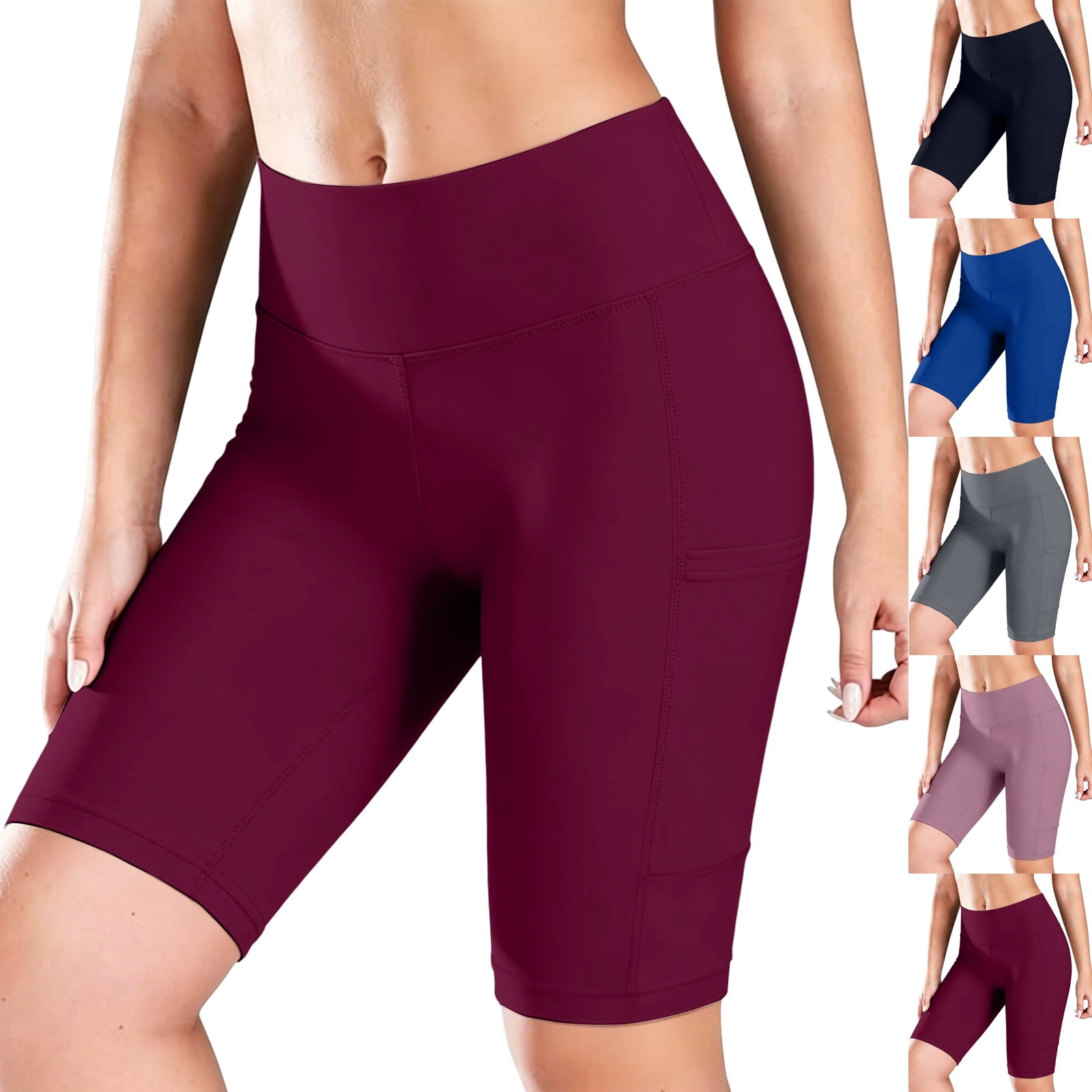 Biker Shorts Women Tummy Control with Pockets Athletic Gym Shorts Knee ...