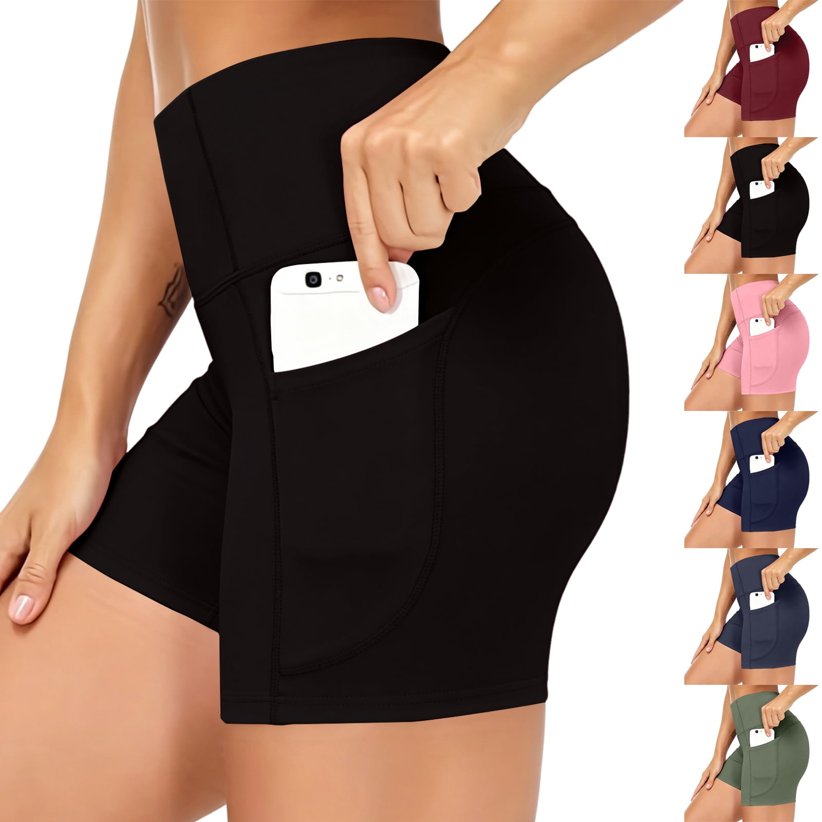 Biker Shorts Women with Pockets - High Waisted Workout Spandex Tummy ...