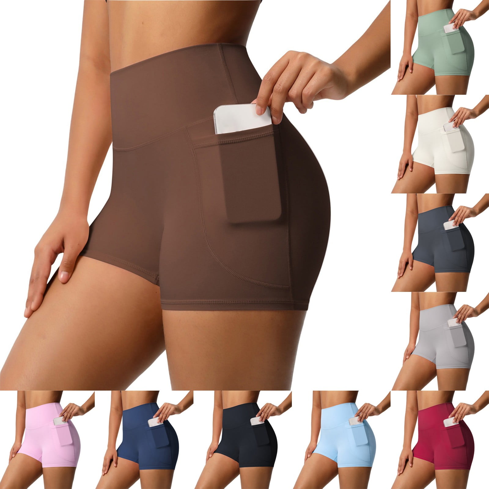 Biker Shorts with Pockets for Women - 5"High Waist Spandex Workout Yoga ...