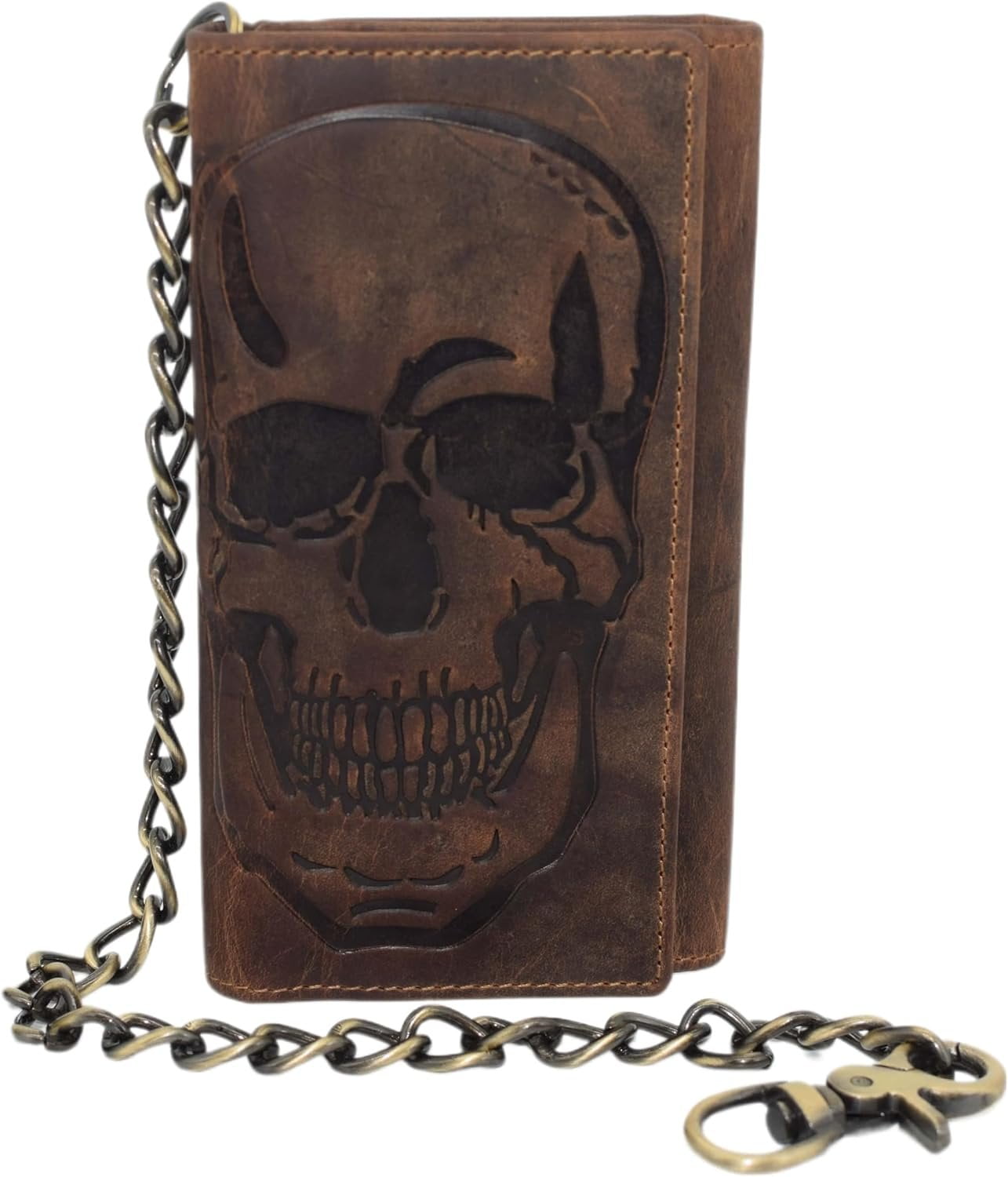 Biker Skull Chain Wallet RFID Signal Blocking Men's Vintage Leather ...