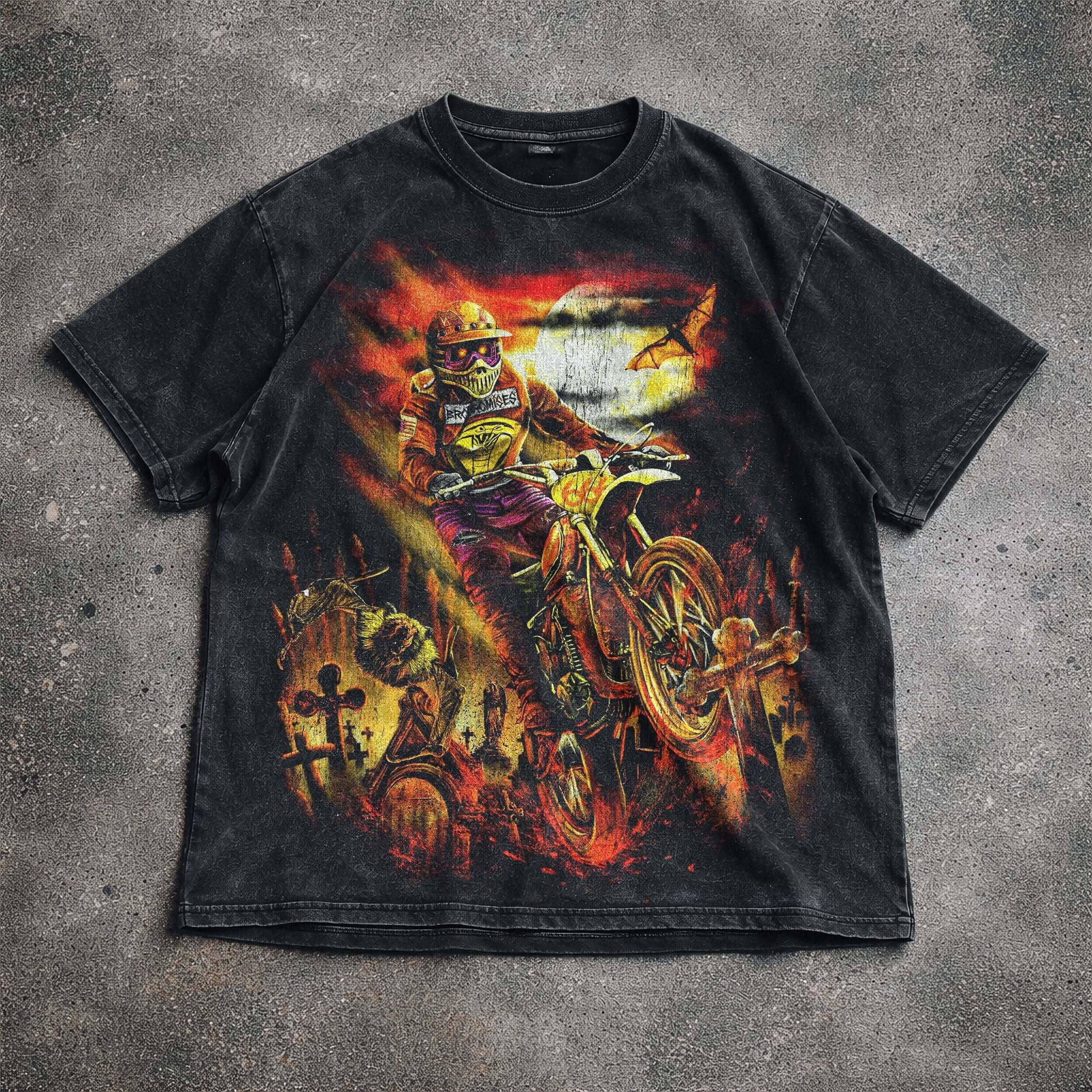 Biker Skull Motorcycle Vintage T-Shirt, Apocalypse Moto Graphic Tee ...