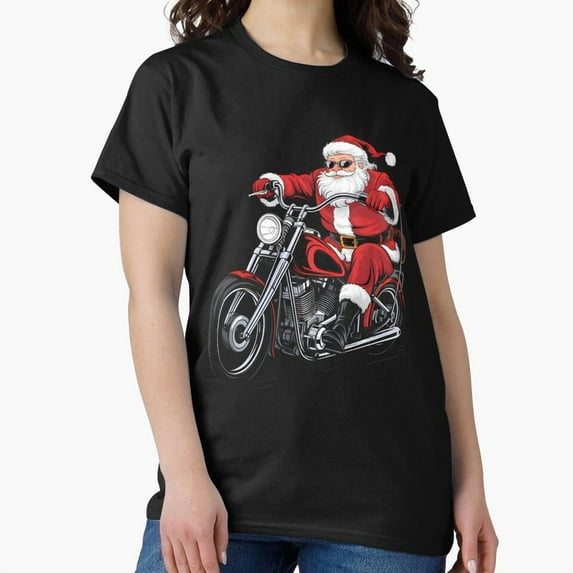 Biker St. Nick Claus Motorcycle Rider Funny Christmas Chopper Art H5783 ...