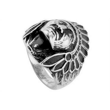 KUZZOI Men Skull Goth Biker Signet Band Ring Oxidized 925 Silver Size 9 ...