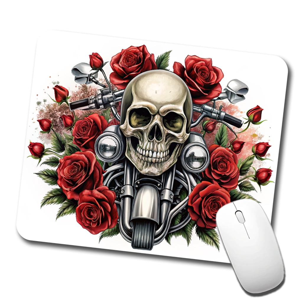 Biker Style Skulls And Roses Motorcycle Mouse Pad Low Profile Gaming ...