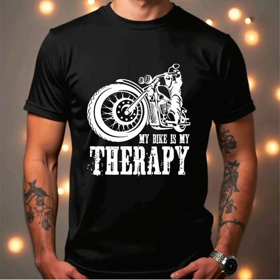 Biker T-Shirt, Mens Motorbike Racer My Bike Is My Therapy Biker Gift ...